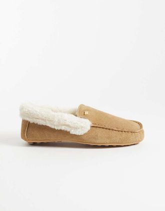 Hunter chaussons mocassins en sherpa taupe-Marron