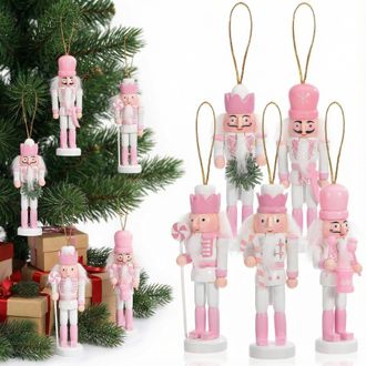 Yardwe 5 Weihnachts Nussknacker Rosa - 13cm Nussknacker Soldat Holz, Christbaumschmuck Anh&auml;Nger