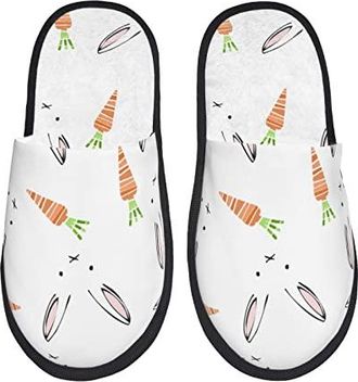 Generic Pantoufles Unisexes Trame À Motif De Lapin Et De Carotte Chaussons DIntérieur Automne Hiver Chaussons Femme Adultes Pantoufle Homme, Pour Femmes, Inté