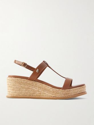 Jimmy Choo London Theia 60 Leather Espadrilles Wedge Sandals - Brown