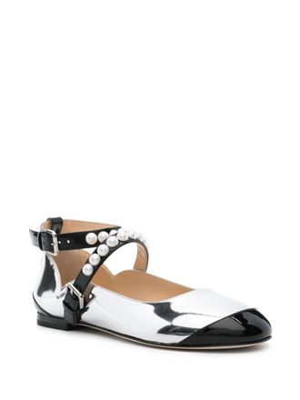 Mach & Mach Two-Tone Patent Leather Ballerina Flats - Black