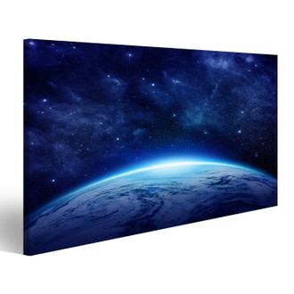 Islandburner Bild Bilder auf Leinwand Blauer Planet Erde, Sonne, Sterne, Galaxien, Nebel, Milchstra&szlig;e im Weltraum mit Platz f&uuml;r Text. Globale Welt mit einigen Wolk