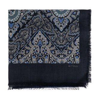 Etro Schal aus Wollmischung mit Paisley- und Karomuster - - Accessories - Herren - Blau - ONE SIZE