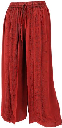 Guru Shop Palazzohose, Langer Boho Hosenrock, Orienthose, Bestickte Sommerhose - Rot, Damen, Synthetisch