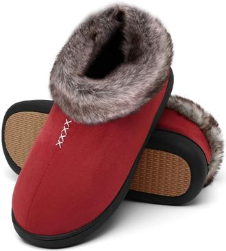 Mishansha Warme Hausschuhe Damen Winter Plüsch Pantoffeln Memory Foam Slippers Rotwein,Gr.42 EU