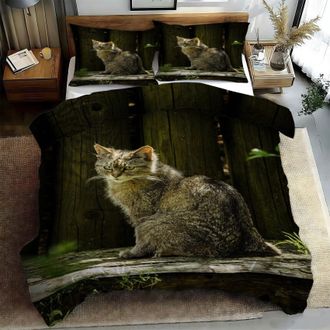 Generic Bettw&auml;sche 220x240 Frischer Nat&uuml;Rlicher Stil Bettbezug 220x240 Katze Bettbezug mit 2 Kissenbez&uuml;ge 80x80cm, Bettw&auml;sche-Sets Microfaser mit Rei&szlig;verschlu