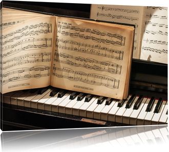 Pixxprint Dark Klavier Noten, Nahaufnahme Piano, Größe: 100x70cm, Leinwandbild, fertig gespannt, Wandbild, Dekoration, Kunstdruck, kein Poster