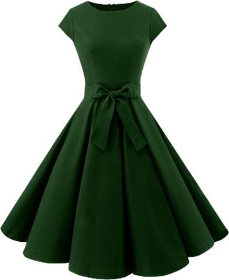 Dressystar Rockabilly Kleider Damen 50er Jahre Cocktailkleid Kleidung Vintage Petticoat Kleid 1956 DarkGreen XXL