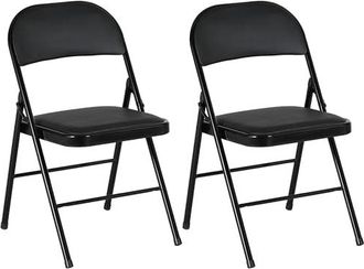 HOMCOM Lot de 2 chaises Pliantes chaises de Salle &agrave; Manger Portables Chaise Pliable dint&eacute;rieur avec Coussin en rev&ecirc;tement synth&eacute;tique et Cadre en Acier dim. 