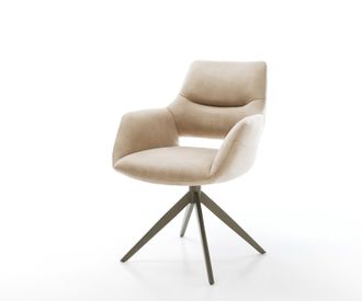 DELIFE Drehstuhl Yago-Flex mit Armlehnen Mikrofaser Beige Vintage Kreuzgestell breit Effektfinish Titan 360&deg; drehbar Wippfunktion Taschenfederkern, Esszimmer