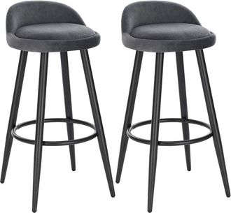 Woltu Woltu - Lot de 2 Tabouret de Bar Chaise de Bar en Velours, Tabouret Bistro avec Repose-Pieds en métal, Gris Foncé