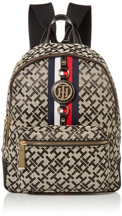 Tommy Hilfiger Damen Jaden Geo Jacquard Rucksack, Schwarz/Alpaka, Einheitsgr&ouml;&szlig;e