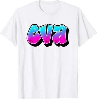 BDAZ Eva Graffiti Personalisierter Name Blau Rosa Frauen M&auml;dchen T-Shirt