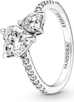 Pandora Pandora Timeless Bague Coeur Double en argent sterling avec zircones cubiques transparentes, taille 54