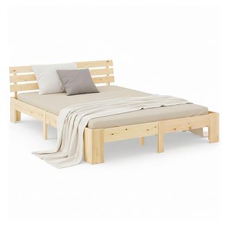Homestyle4u Holzbett 180x200 mit Lattenrost Holz Natur Doppelbett Betttgestell Kiefer Massivholz Schlafzimmer