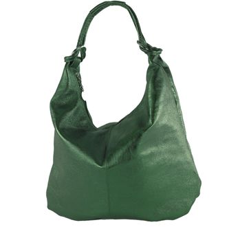 modamoda.de 337 Damen Leder Schultertasche Shopper Large handmade in Italy, Farbe:Flaschengr&uuml;n-Metallic