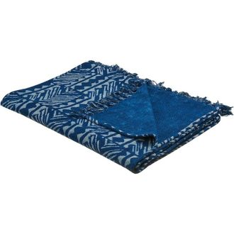 Beliani Couvre-Lit en Coton Bleu Marine &agrave; Motif G&eacute;om&eacute;trique de Style Rustique Boho Tr&egrave;s Doux Shivpuri