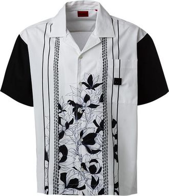 HUGO BOSS Herren Kurzarmhemd schwarz geblümt