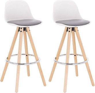 Woltu 2 x Barhocker 2er Set Barstuhl aus Kunststoff Holzgestell mit Lehne + Fu&szlig;st&uuml;tze Design Stuhl K&uuml;chenstuhl optimal Komfort Grau+Wei&szlig; - Woltu