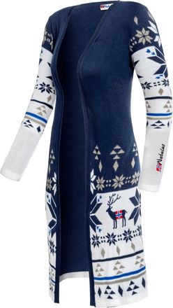 Nebulus Damen Jacke NOORS, warme Strickjacke, Strickmantel im Norweger-Style, Navy-wei&szlig; - XXL/44