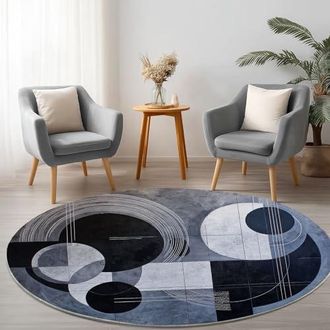 Generic Gris Tapis Rond Abstrait - 100 cm Lavable Doux et antid&eacute;rapant Tapis, G&eacute;om&eacute;trie Blocs De Couleur Impression pour Chambre &agrave; Coucher Salon Vestibule ent