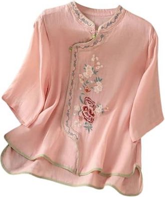 Generic Tunique vintage boh&egrave;me en dentelle pour femme - Style boh&egrave;me - Imprim&eacute; floral - Brod&eacute; - Printemps hippie - Volants sur le devant - Pour femmes &acirc;g&eacute;es -