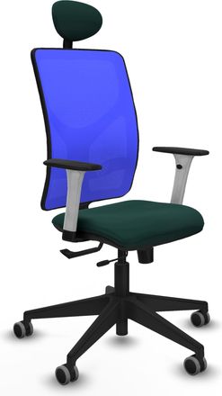 Piqueras y Crespo Stuhl mit wei&szlig;en und schwarzen Armlehnen, h&ouml;henverstellbare Lendenwirbelst&uuml;tze und festes Kopfteil, ausgestattet mit Syncro/Traslack. Blau/Flaschengr&uuml;