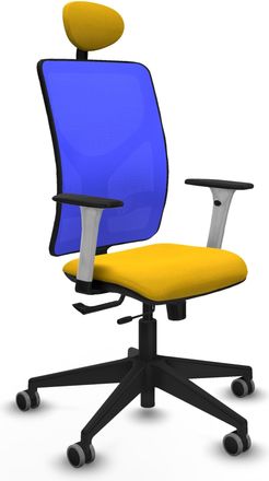 Piqueras y Crespo Call Center Stuhl mit wei&szlig;en und schwarzen Armlehnen, h&ouml;henverstellbare Lendenwirbelst&uuml;tze und festes Kopfteil, ausgestattet mit Syncro/Traslack. Blau