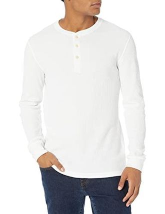 Amazon Essentials Haut Henley Tissu Nid dAbeille &agrave; Manches Longues Coupe Ajust&eacute;e Homme, Blanc, M