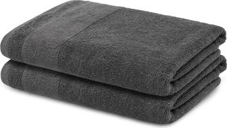 Looks by Wolfgang Joop 2X Handtuch 50x100 cm - 100% Baumwolle Doppelpack Luxus Handtücher mit Aufhänger & Logostick, 2er Set Handtücher grau