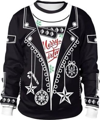 Generic Pull à col rond pour homme - Imprimé de Noël en 3D - Imprimé amusant - Pull dhiver - Coupe ajustée, Noir, XXL