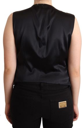 Dolce & Gabbana Womens Black Button Down Sleeveless Vest Waiscoat Top Cotton