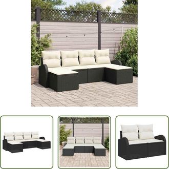 vidaXL Poly-Rattan - Sofa Set mit Kissen 6 pcs Schwarz und Wei&szlig; Poly-Rattan
