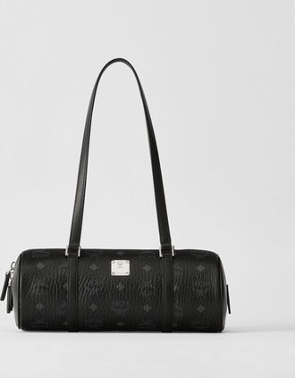MCM Aren Cylinder Schultertasche in Visetos BLACK VISETOS
