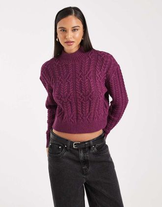 Cotton On Zopfstrickpullover in Fig Noir-Lila