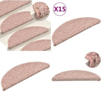 vidaXL Treppenmatten 15 Stk. Hellrosa 56x17x3 cm - Stufenmatte - Treppenmatte - Treppenschutz - Rutschfeste Matte - Teppichstufen - Home & Living