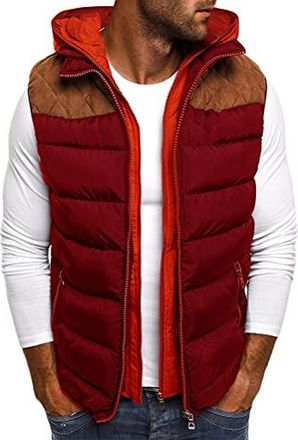 ORANDESIGNE Manteaux Légère sans Manche Homme Hiver Gilet à Capuche Doudoune Sportif Zip Up Veste à Capuche Tactique Mode Padded Bodywarmer de Sport A Vin Rouge X