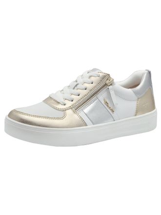 Tamaris Comfort Damen Sneaker flach mit Rei&szlig;verschluss Freizeit, Mehrfarbig (Gold/Silver), 41 EU