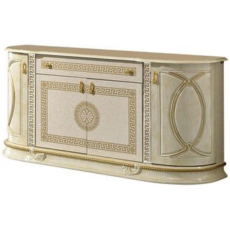 Les Tendances Buffet 4 portes 1 tiroir bois vernis laqu&eacute; brillant beige et dor&eacute; Venus 163cm