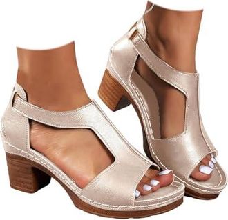 Generic Sandales d&eacute;t&eacute; larges &agrave; talons bas pour femme - Talon bas - Orthop&eacute;diques - Bout ouvert - Sangle de cheville avec sangle de soutien de la vo&ucirc;te plantai