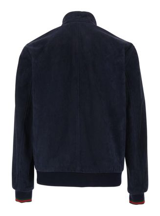 Gucci Mens High Collar Jacket Blue Suede Lambskin Coat