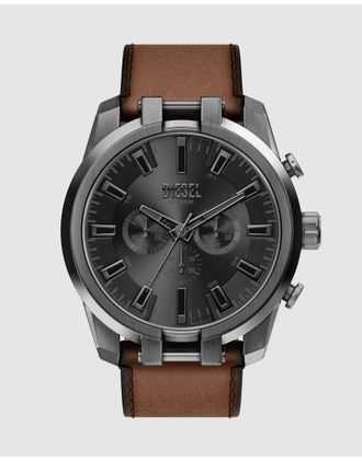 Diesel Split Chronograph-Uhr aus braunem Leder in Gunmetal-Grau