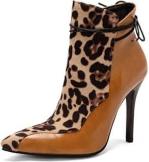 Generic Femmes Talons Aiguille Hauts Escarpins De Robe avec Fermeture Éclair Bout Pointu Cuir PU Bottes Courtes Laces Bottines,Marron,38.5 EU