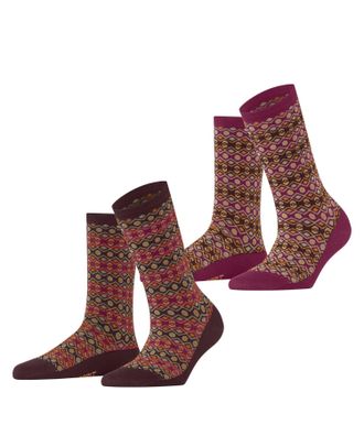 Esprit Damen Socken Scandinavian Multipack W So Baumwolle gemustert 2 Paar, Rot Purple Wood 0030, 39-42
