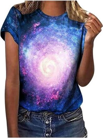 Generic T-shirts d&eacute;t&eacute; pour femmes Galaxy 2025 imprim&eacute; galaxie mignon hauts d&eacute;contract&eacute;s tendance galaxie ciel &eacute;toil&eacute; motif ample sortie ciel &eacute;toil&eacute; imprim&eacute; an