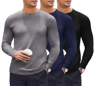 Ekouaer 3er Pack Thermounterwäsche Herren Oberteil Thermoshirt Herren Langarm Thermounterhemd Langarmshirt Männer Winter Undershirt XXXL