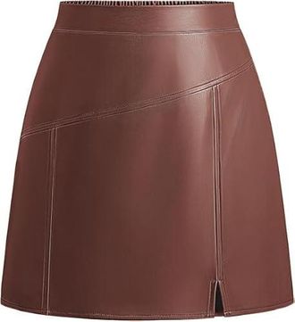 Kate Kasin Mini jupe trap&egrave;ze en similicuir pour femme, taille haute, fente sur le devant, jupe crayon courte, automne hiver, f&ecirc;te, bureau, caf&eacute;, XXL