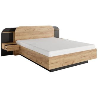 Vente-Unique Vente-unique - Lit avec chevets 160 x 200 cm - Avec LEDs - Coloris : Naturel et noir - juvisia
