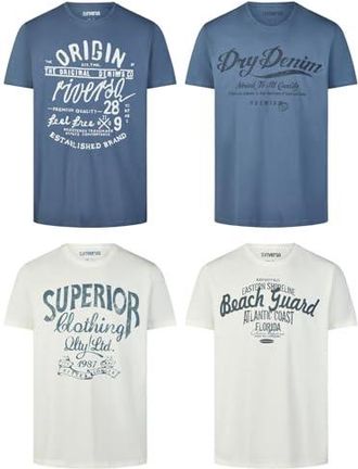 Riverso RIVLeon - Lot de 4 t-Shirts &agrave; col Rond et Manches Courtes - 100% Coton - Coupe Droite - Vert, Bleu, Blanc, Gris, Rouge, Orange - Taille, M&eacute;lange de Co