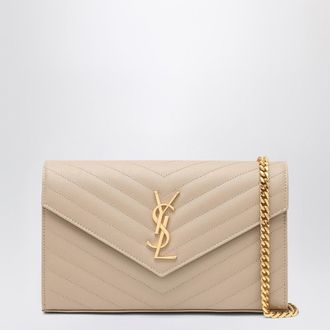 Saint Laurent Beige Cassandre-Pochette mit Kette